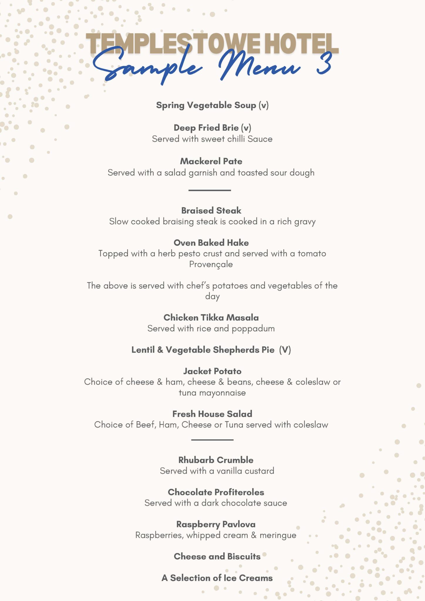 Menus - The Templestowe Hotel